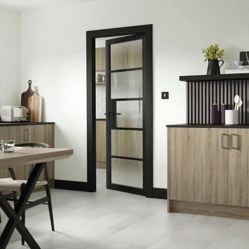 JB Kind Metro Black Fully Finished 5 Light Reeded Glass Internal Door ...